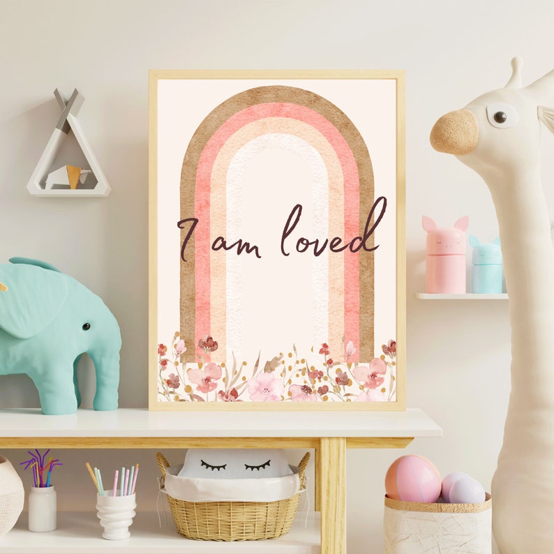 Girls Nursery Poster, I Am Loved Bedroom Pink Poster, Girls Nursery ...