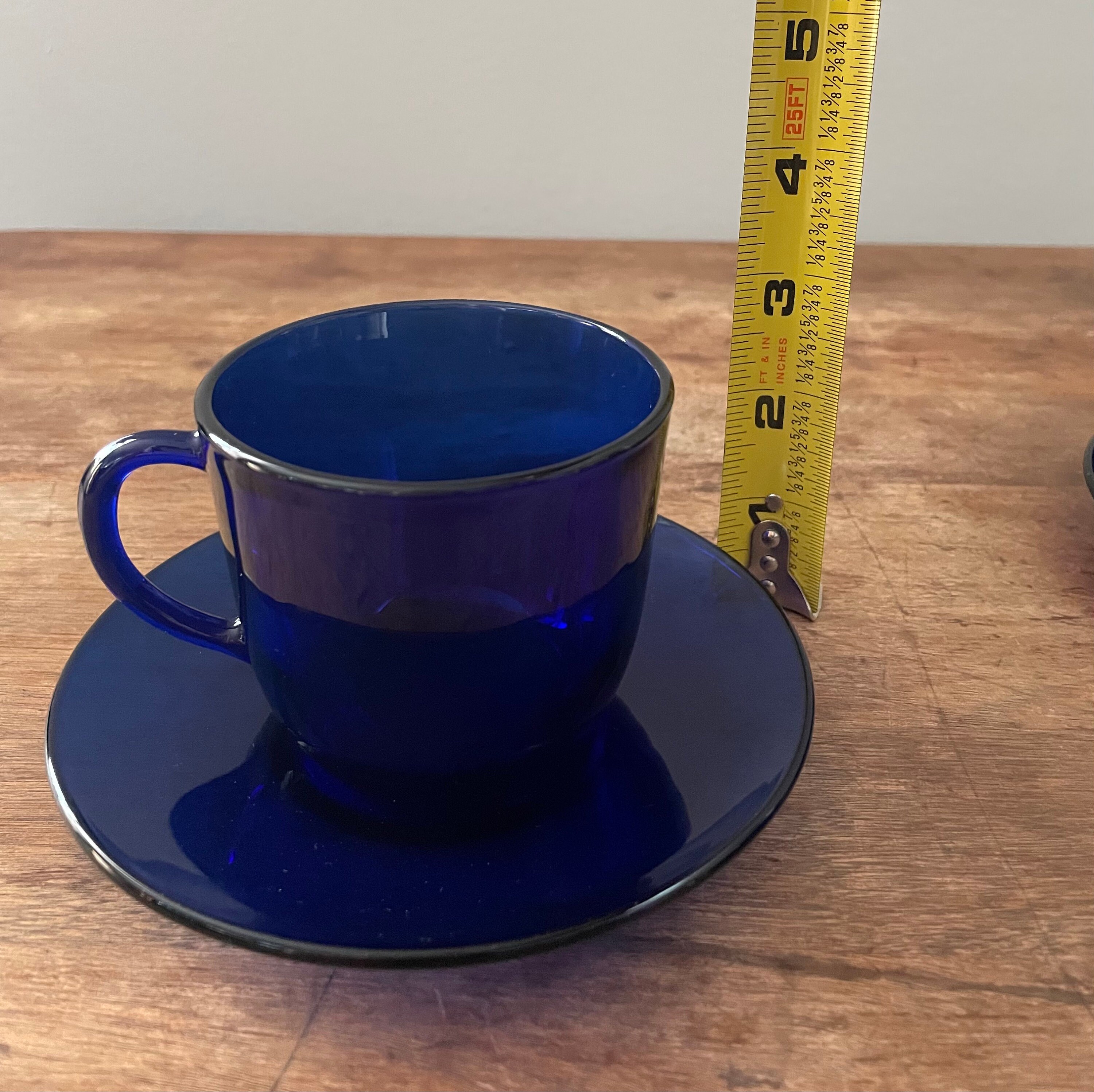 Set of 4 Vintage Cobalt Blue Glass Coffee / Tea Cups and Saucers - Etsy