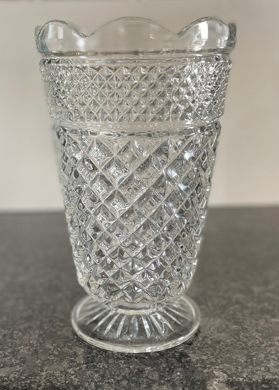 Vintage Footed Diamond Cut Wexford Pattern 10 Floral Vase - Etsy