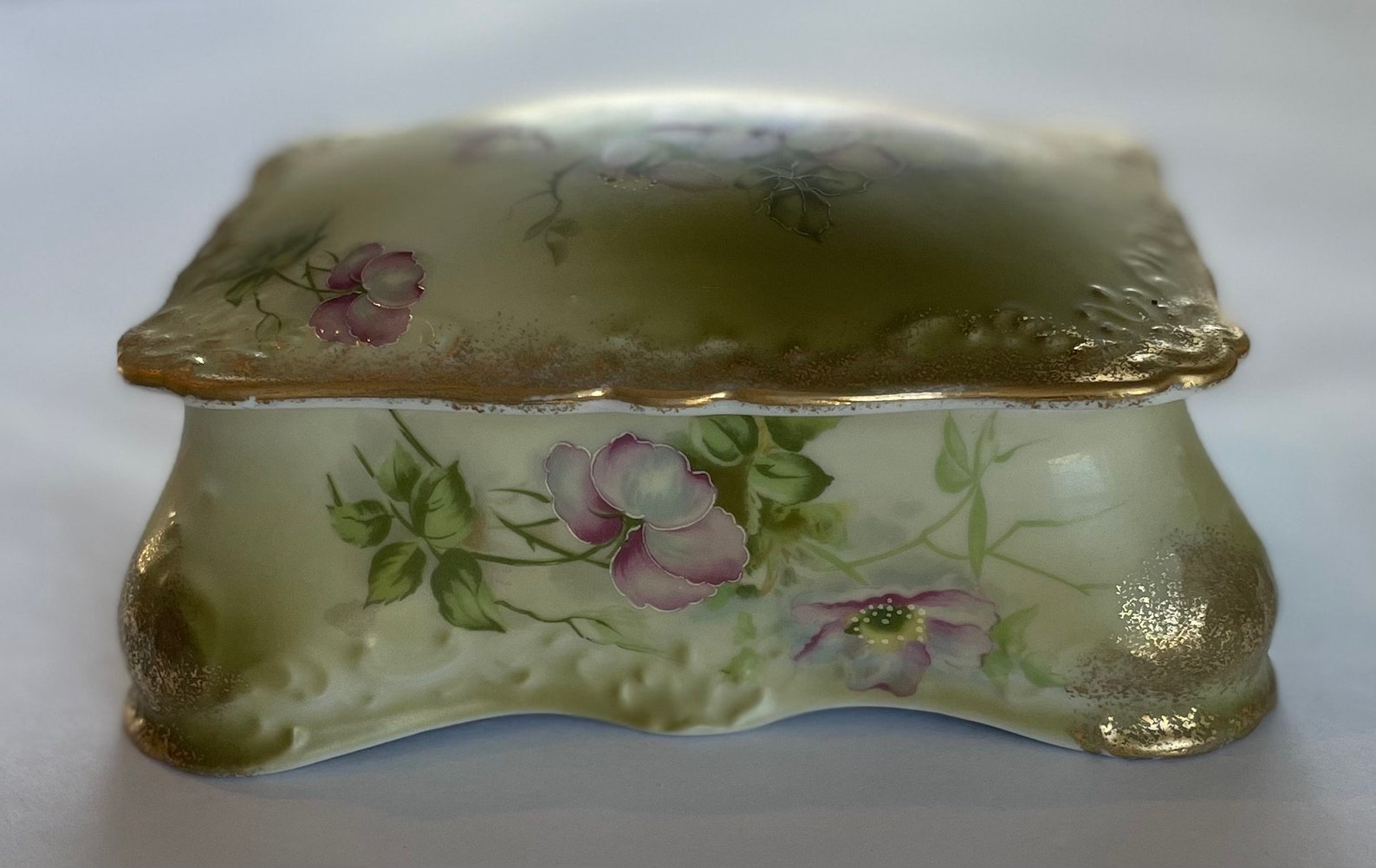 Vintage Nippon Hand Painted Floral Rectangular Porcelain Jewelry ...