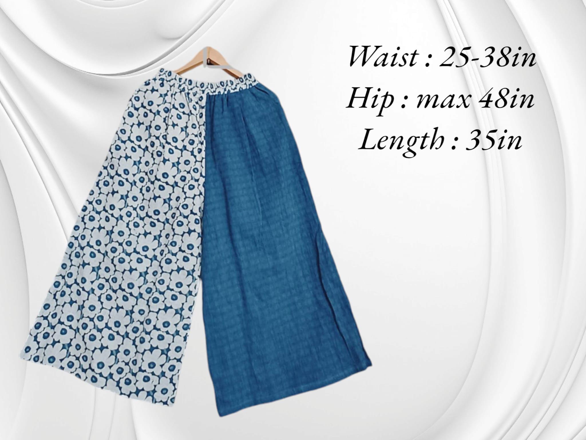 Indigo Dyed Elastic Waist Cotton Pants Trousers /high-waist / Wide-leg ...