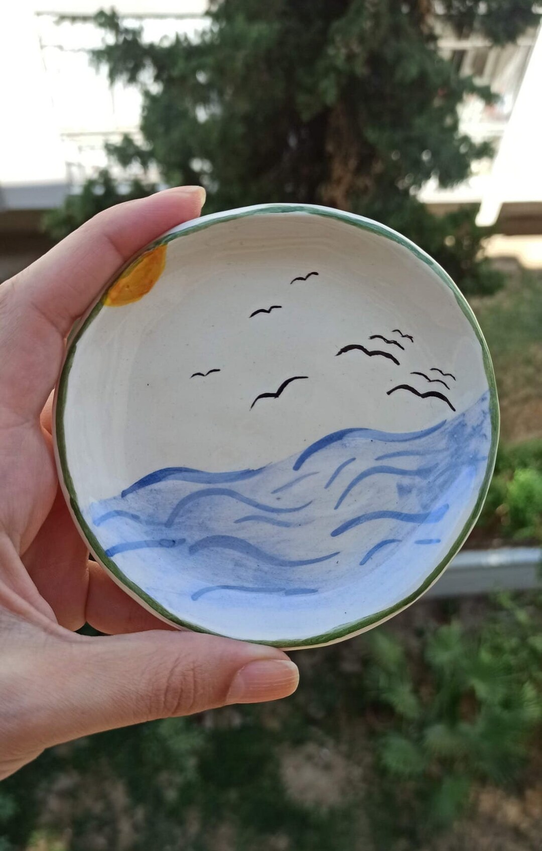 Sun and Sea Themed Mini Ceramic Plate, Mini Ceramic Plate, Handmade ...