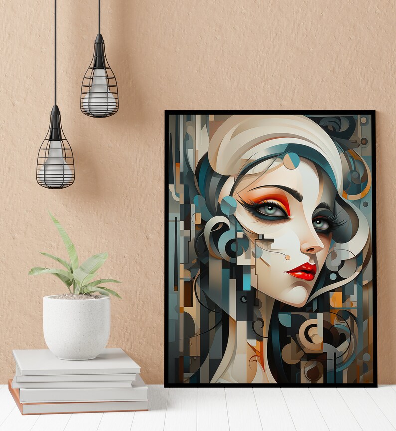 Printable Cubism Woman Portrait Wall Art Home Bold Office Modern Decor ...