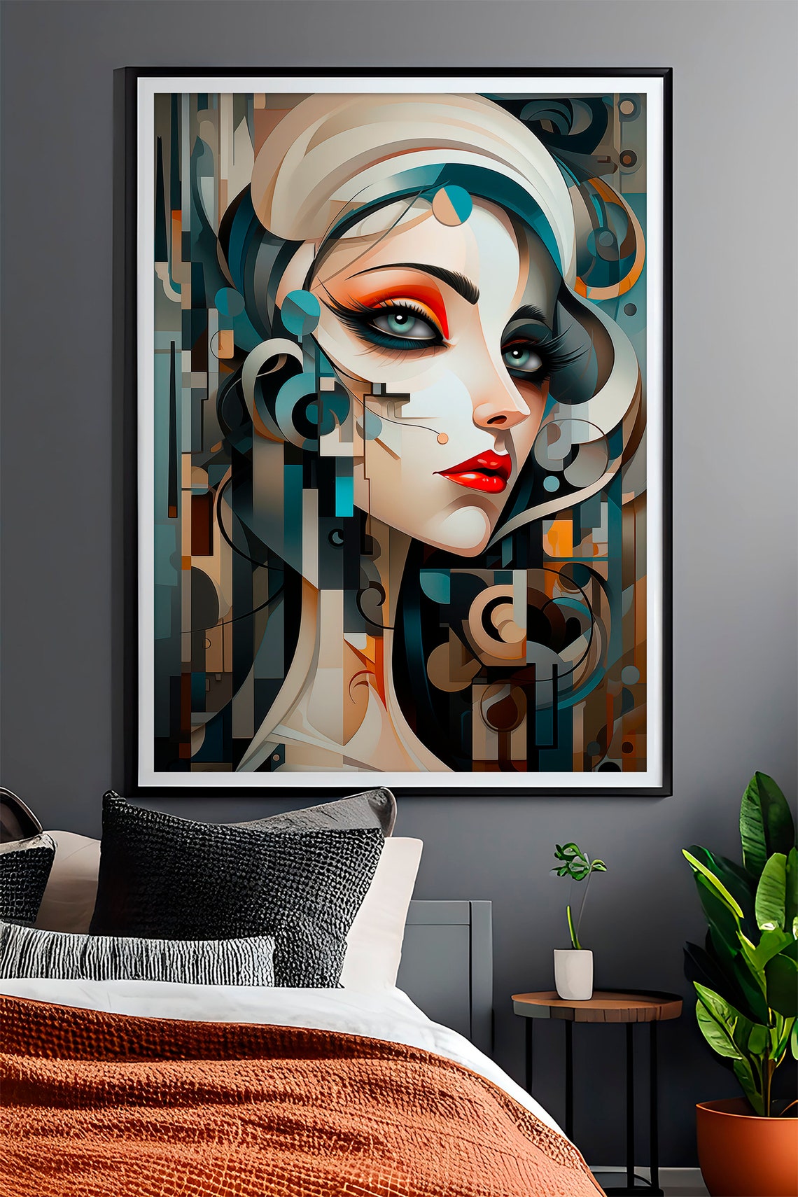 Printable Cubism Woman Portrait Wall Art Home Bold Office Modern Decor ...