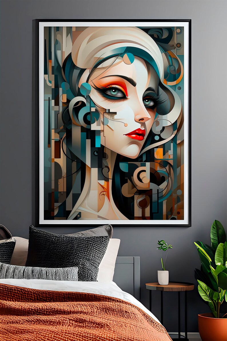 Printable Cubism Woman Portrait Wall Art Home Bold Office Modern Decor ...