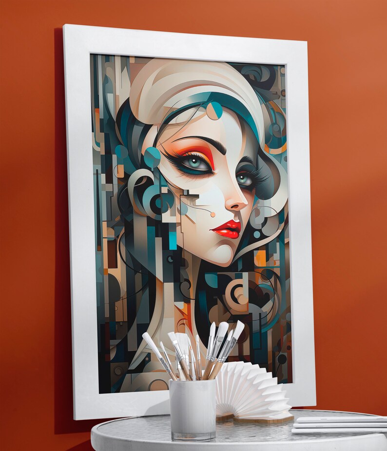 Printable Cubism Woman Portrait Wall Art Home Bold Office Modern Decor ...
