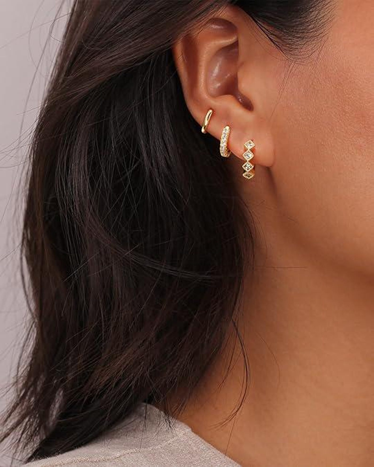 Gold Hoop and Huggie Earrings Set: Dainty Cubic Zirconia, 14k Plated - Etsy