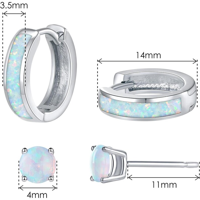 Opal Inlay Huggie Hoop Earrings Set: Dainty Silver Earrings - Etsy
