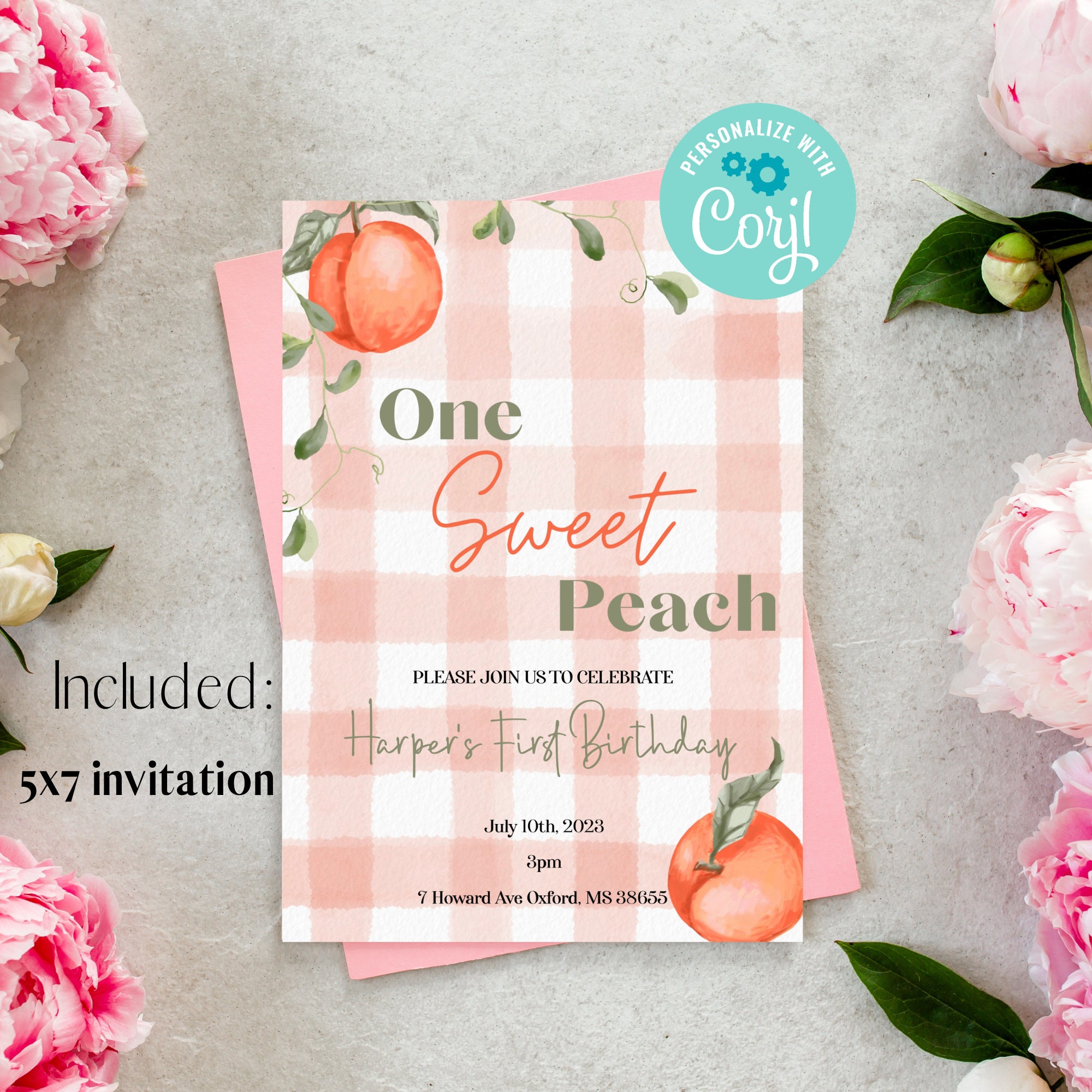 One Sweet Peach Invitation One Year Old Peach Birthday One Sweet Peach ...