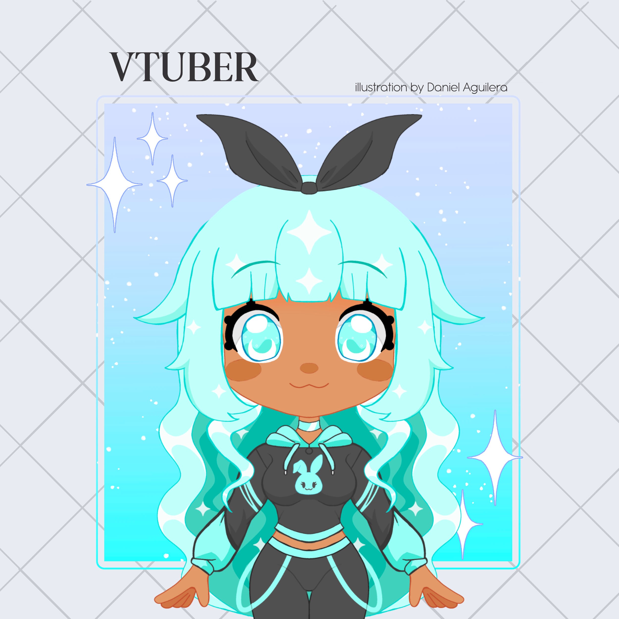 Vtuber Live2d Mini Aqua Latina Vtuber Chibi Vtuber Cyan Hair Vtuber ...