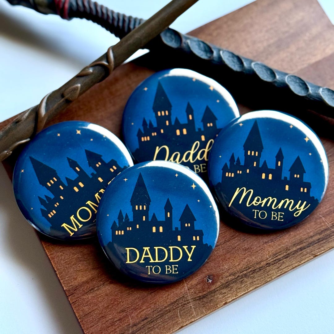 Wizard Baby Shower Buttons – Mommy to Be & Daddy to Be – Magical Castle ...