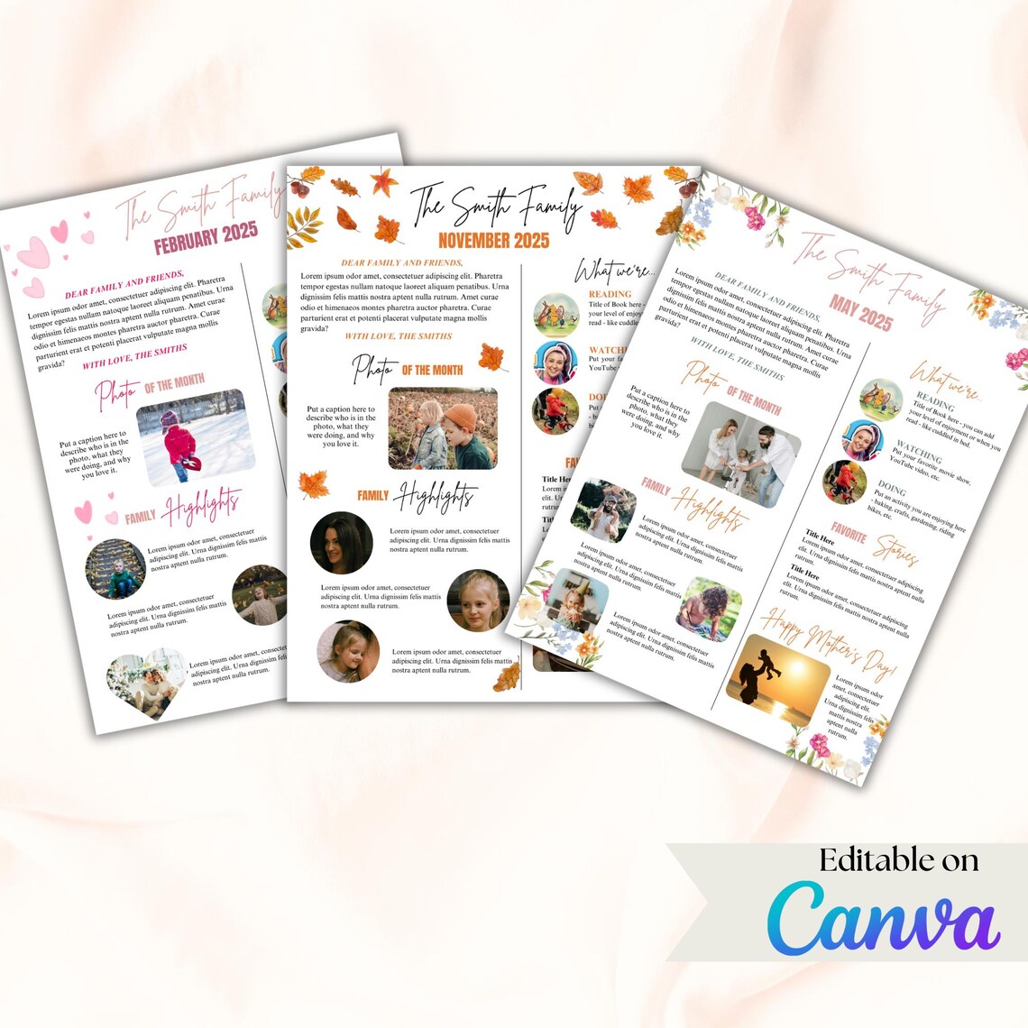 Editable Monthly Family Newsletter Template for the Year, 12 Months of ...
