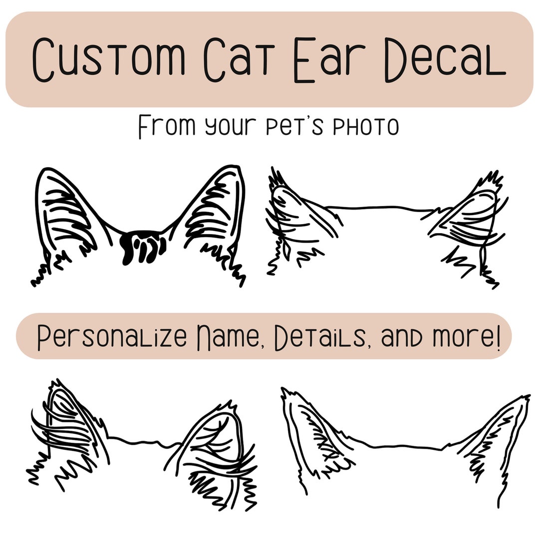 Cat Ear Outline Custom Hand Drawn From Pet's Photo - Decal Decor for ...