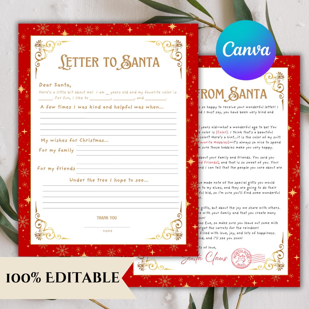 Editable Letter to Santa Template - Personalize a Letter Wish List to ...