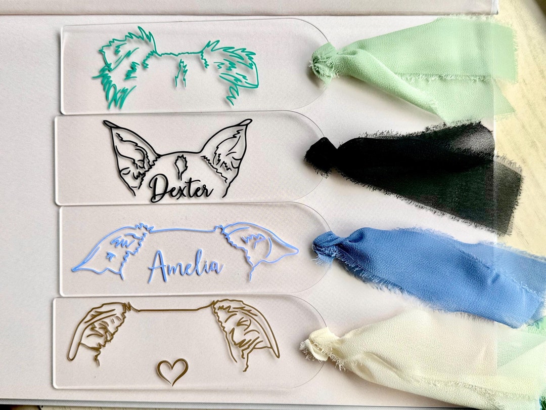 Personalized Dog Ear Acrylic Bookmark | Custom Pet Outline, Ribbon ...
