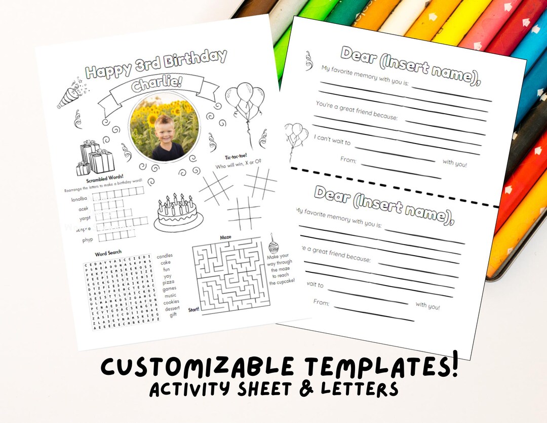 Editable Birthday Coloring Activity Sheet With Letters From Friends ...