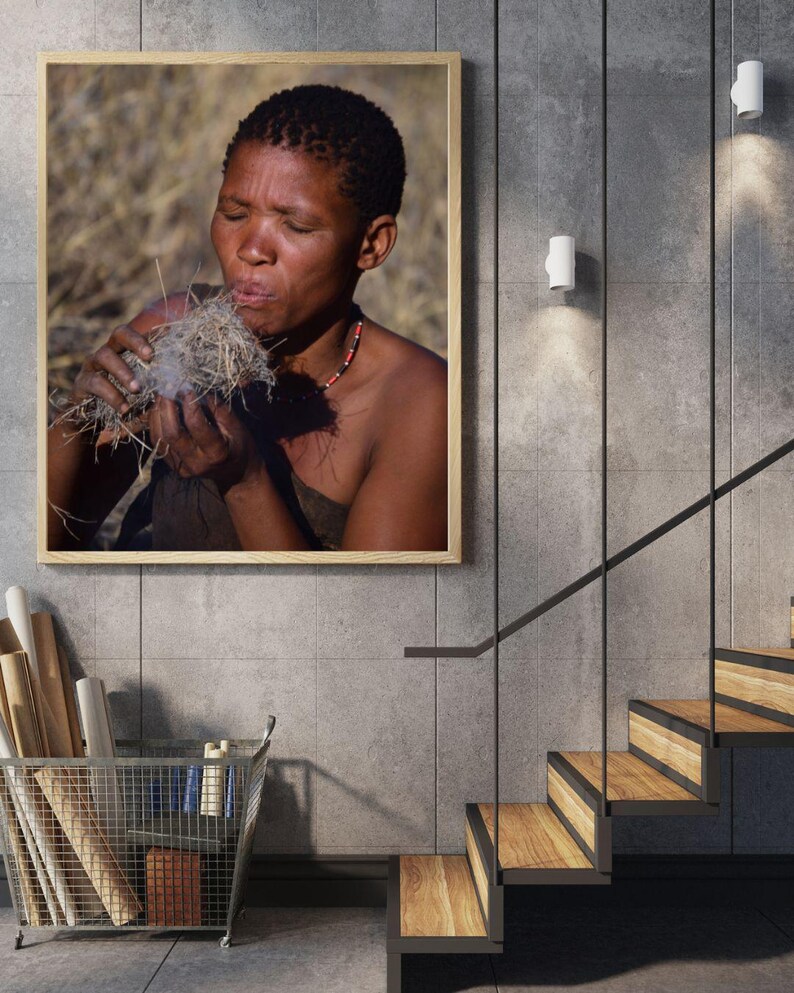 Making Fire Bushmen Tribe Botswana Print Kalahari Desert Wall Art ...