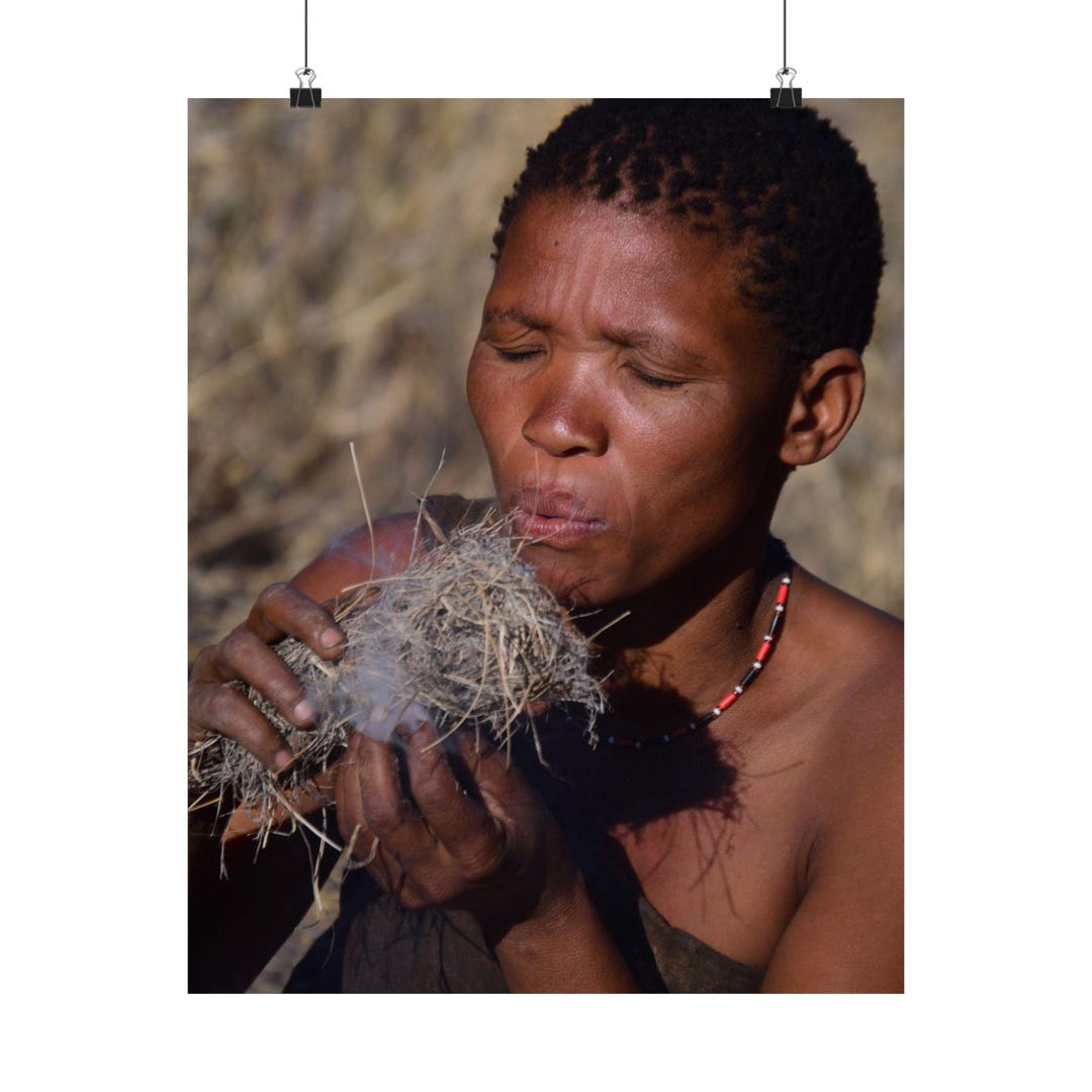 Making Fire Bushmen Tribe Botswana Print Kalahari Desert Wall Art ...
