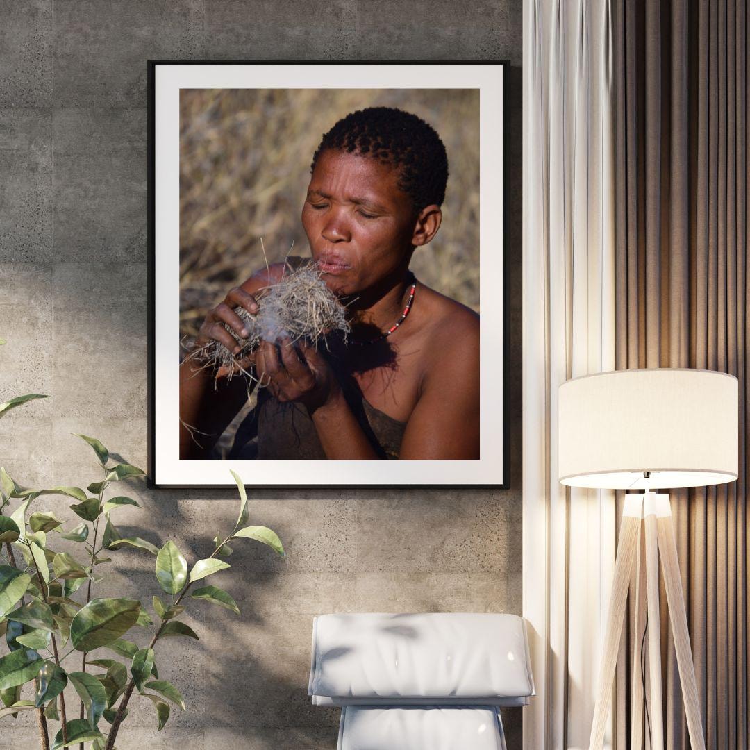 Making Fire Bushmen Tribe Botswana Print Kalahari Desert Tribe Fire ...