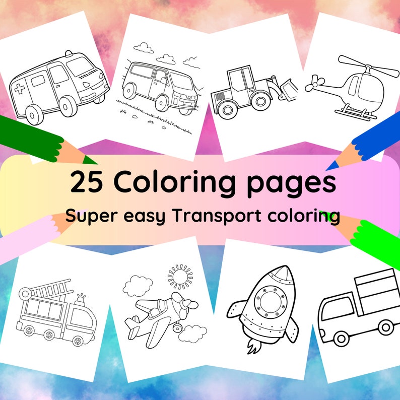 25 Transport Coloring Pages for Toddler, Printable Digital Prints ...