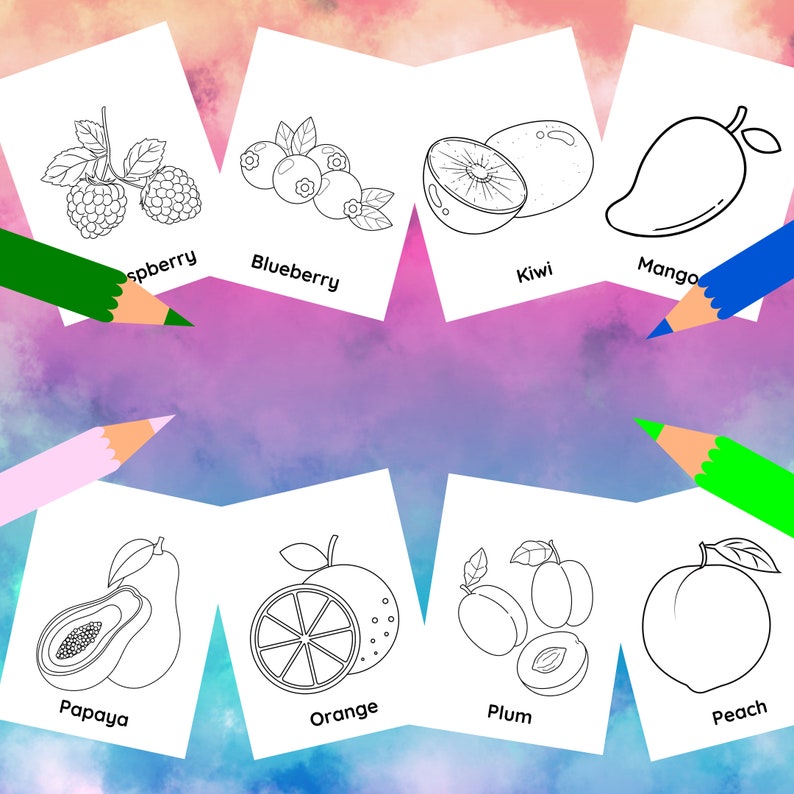 20 Fruits Coloring Pages for Kids: Preschooler Printable (digital ...