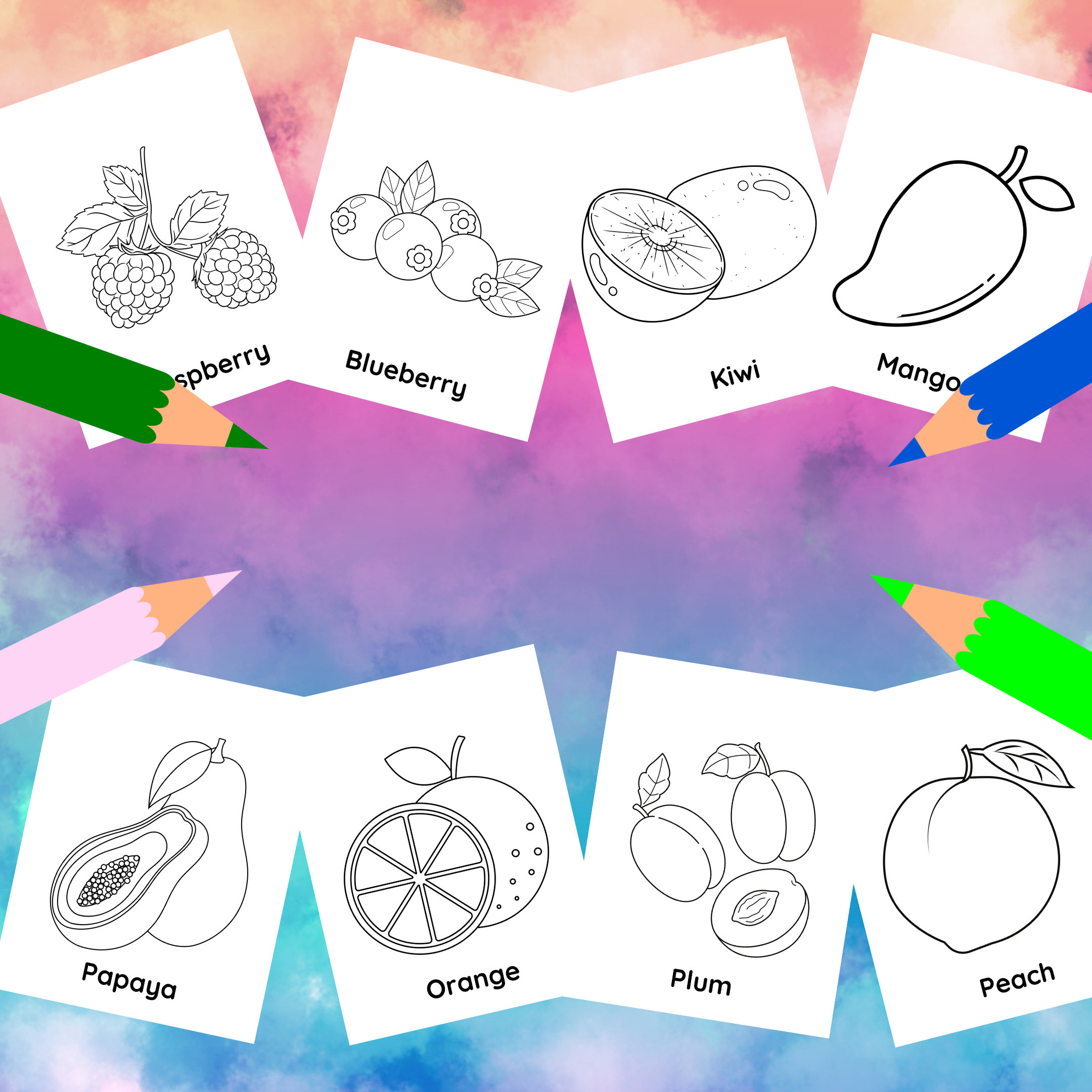 20 Fruits Coloring Pages for Kids: Preschooler Printable (digital ...