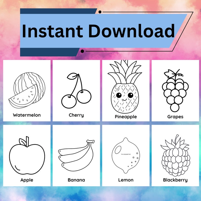 20 Fruits Coloring Pages for Kids: Preschooler Printable (digital ...