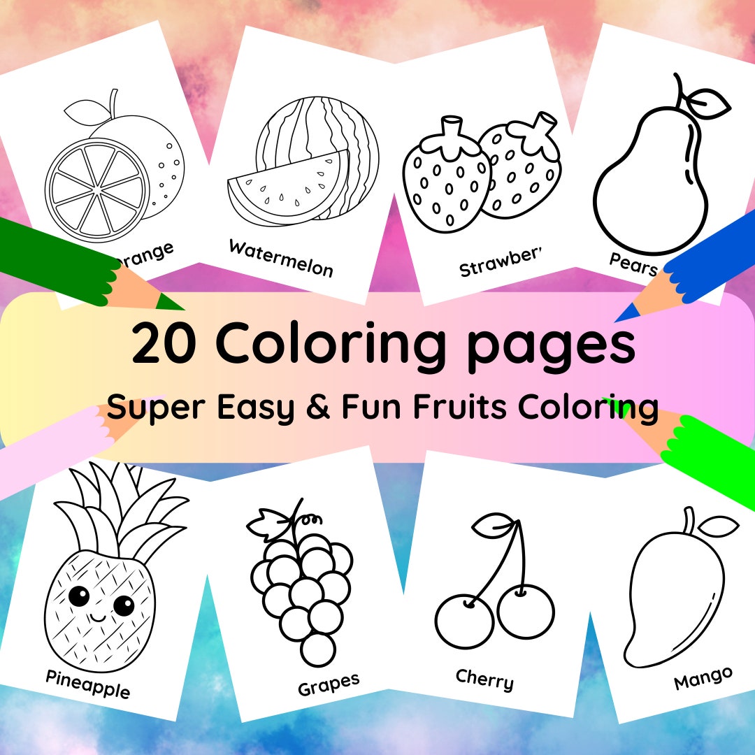 20 Fruits Coloring Pages for Kids: Preschooler Printable (digital ...
