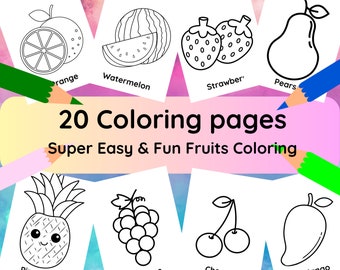20 Fruits Coloring Pages for Kids: Preschooler Printable (digital ...