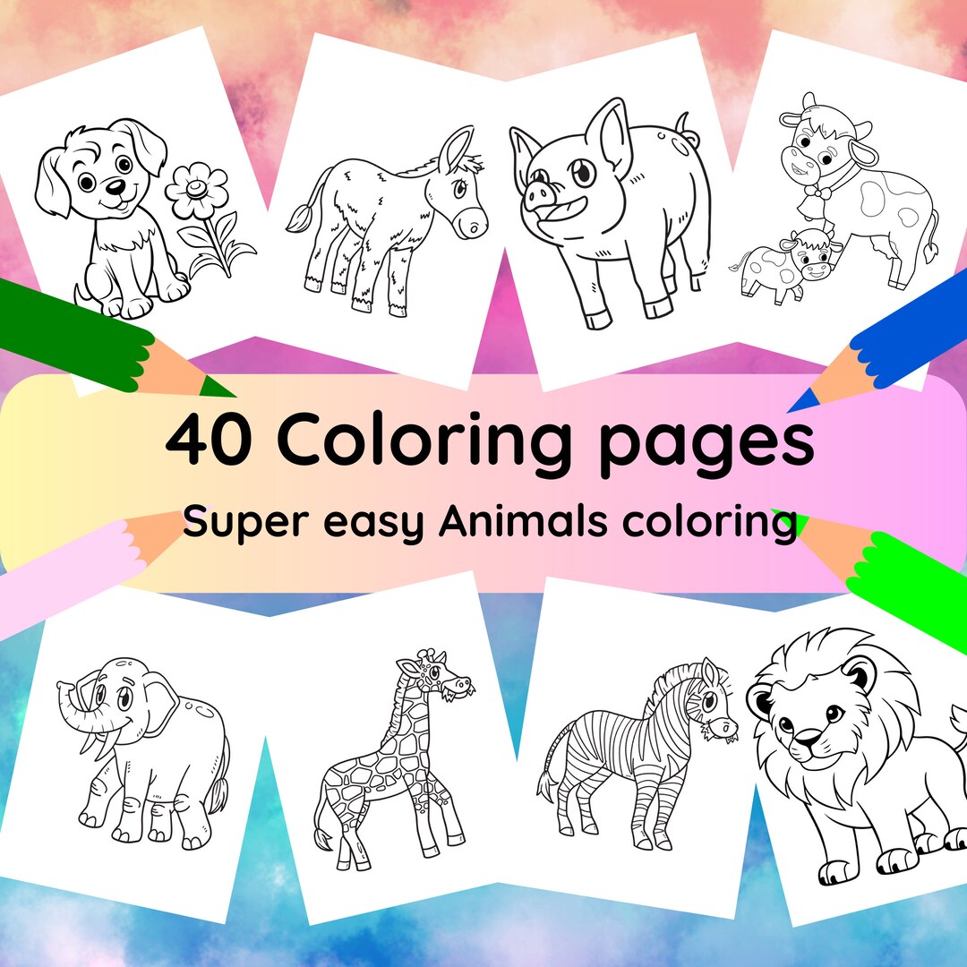 40 Animals Coloring Pages for Kids, Digital Printables Preschoolers ...