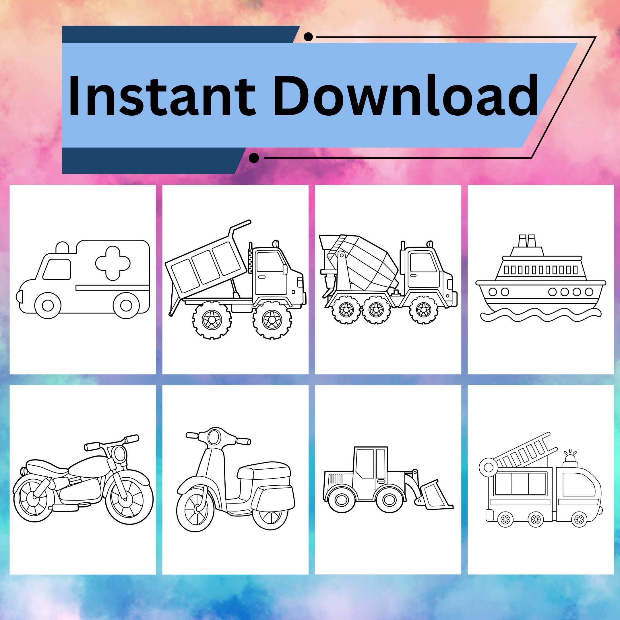 25 Transport Coloring Pages for Toddler, Printable Digital Prints ...