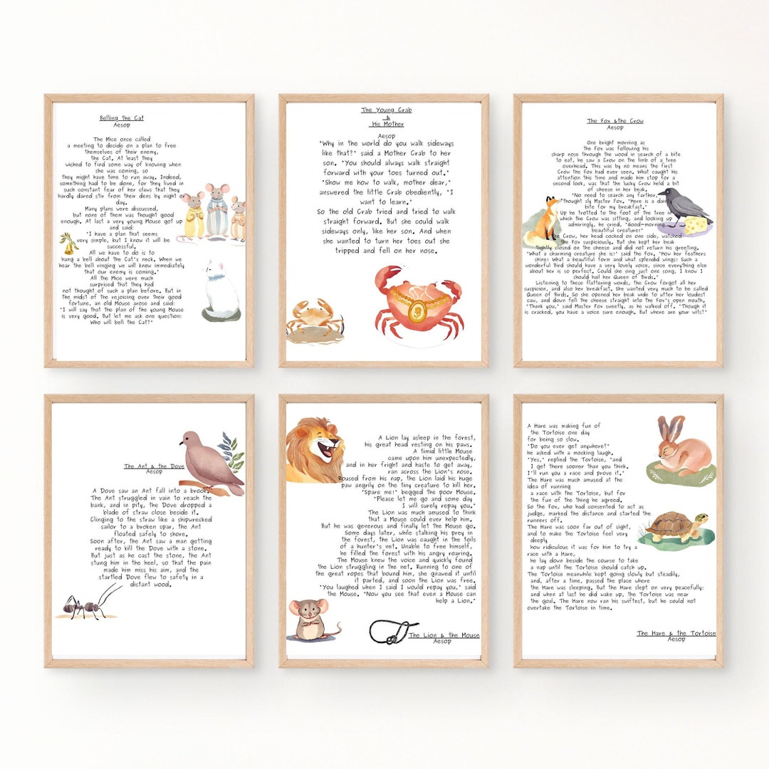 Aesop's Fables Watercolor Print Set, Nursery & Classroom Decor (digital ...