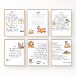 Set of 6 Aesop's Fables With Watercolor Illustrated Tales; Printable ...