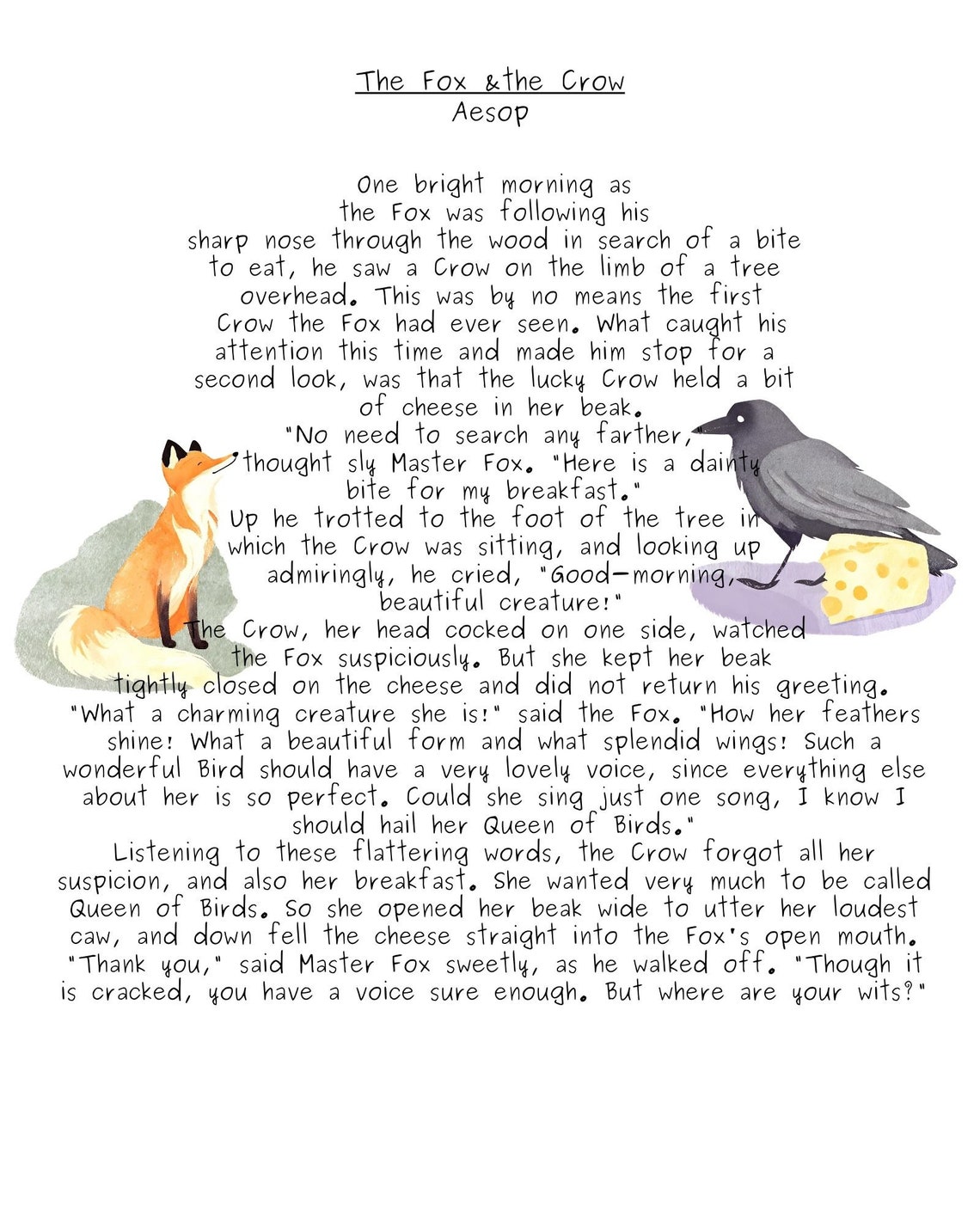 Set of 6 Aesop's Fables With Watercolor Illustrated Tales; Printable ...