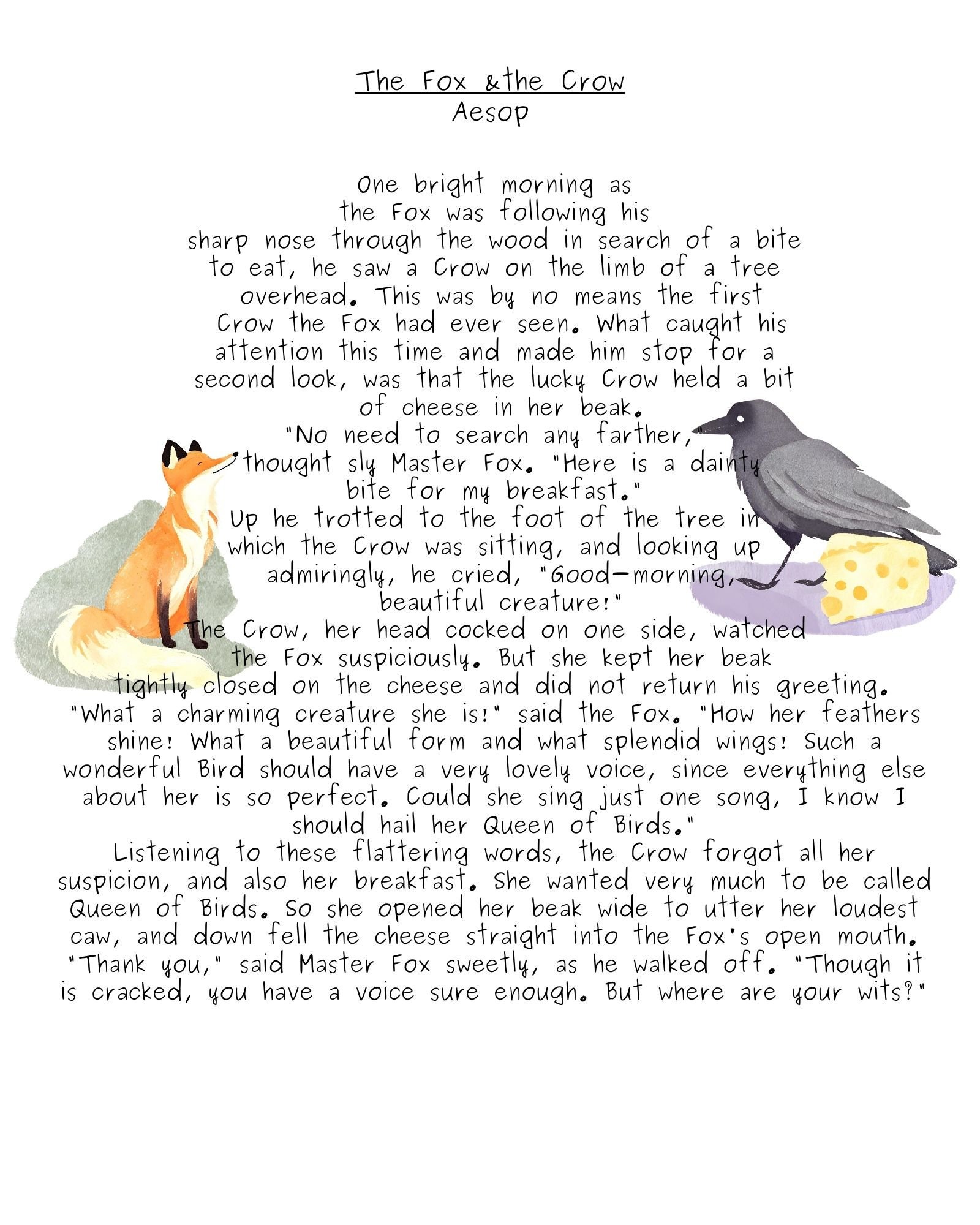 Set of 6 Aesop's Fables With Watercolor Illustrated Tales; Printable ...