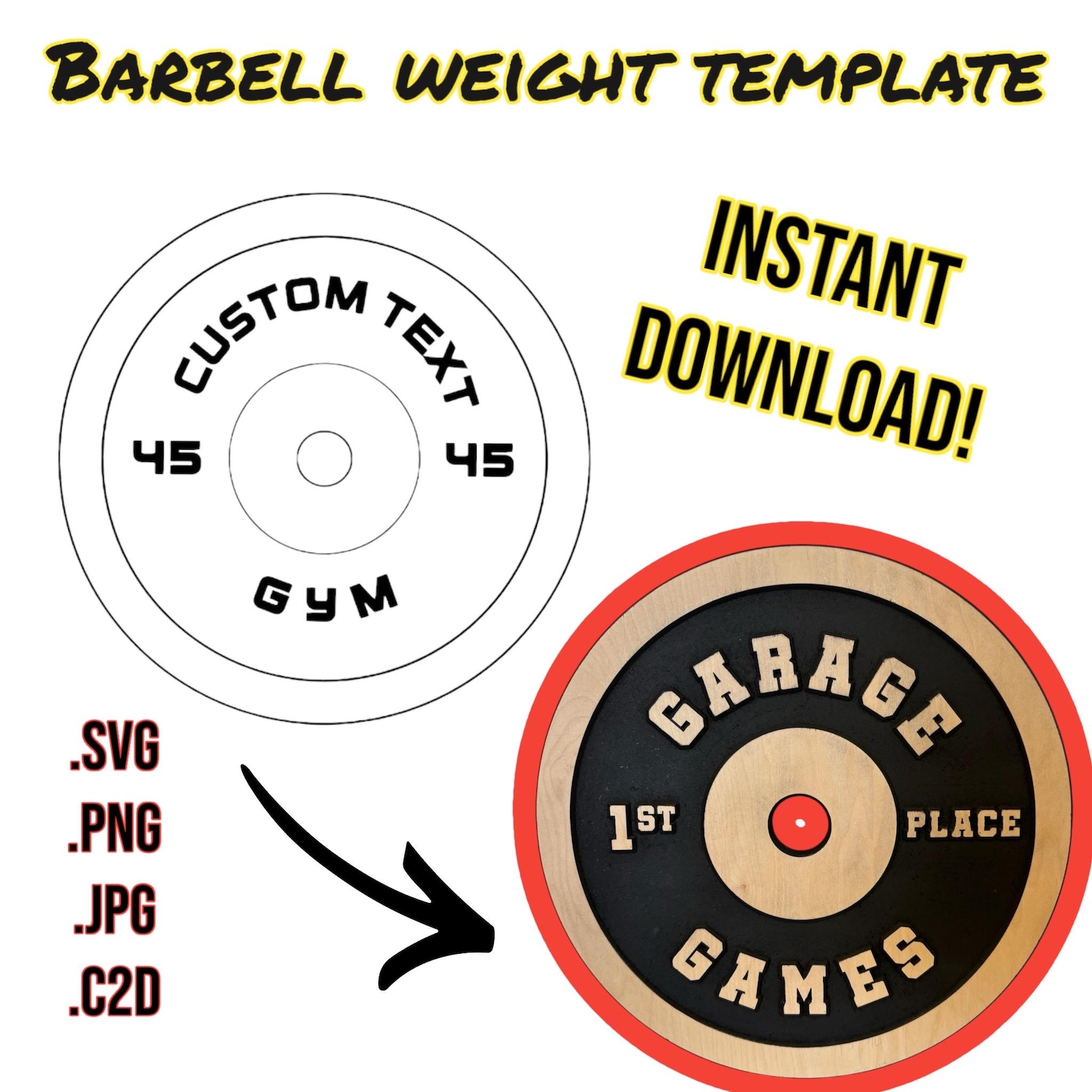 Barbell Rubber Weight Plate Template, .svg, .png, .jpg, .c2d Files ...