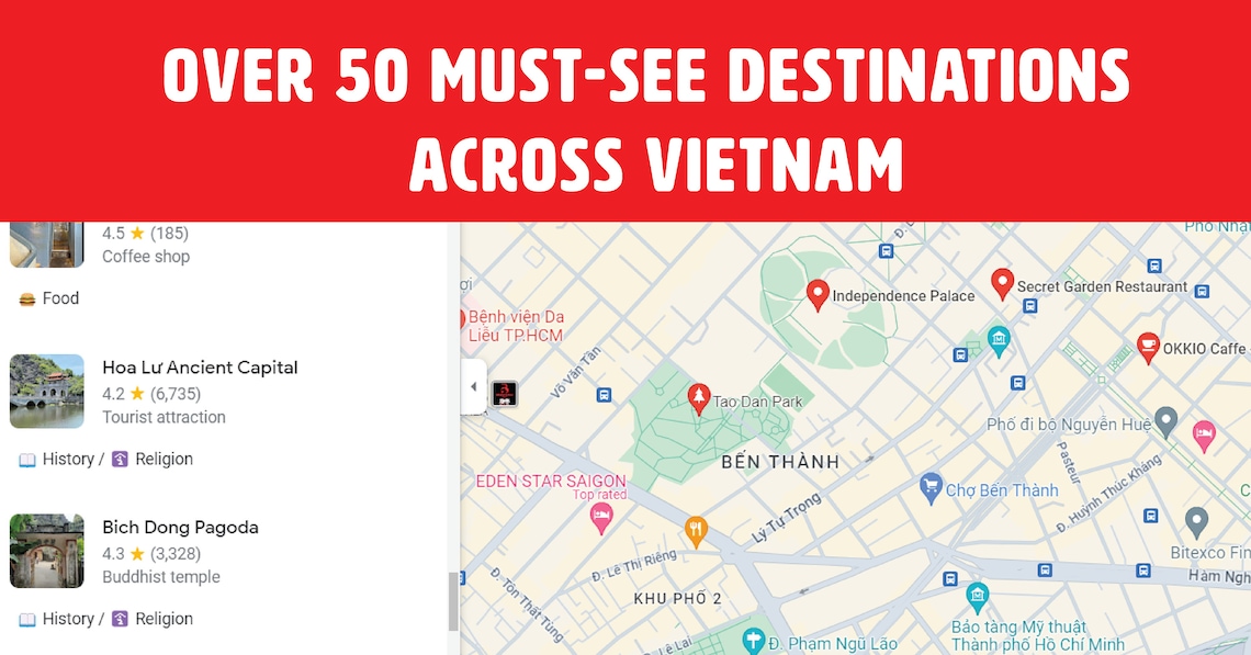 Vietnam Map Google Maps Saved Locations Guide 50+ Must-see Destinations ...