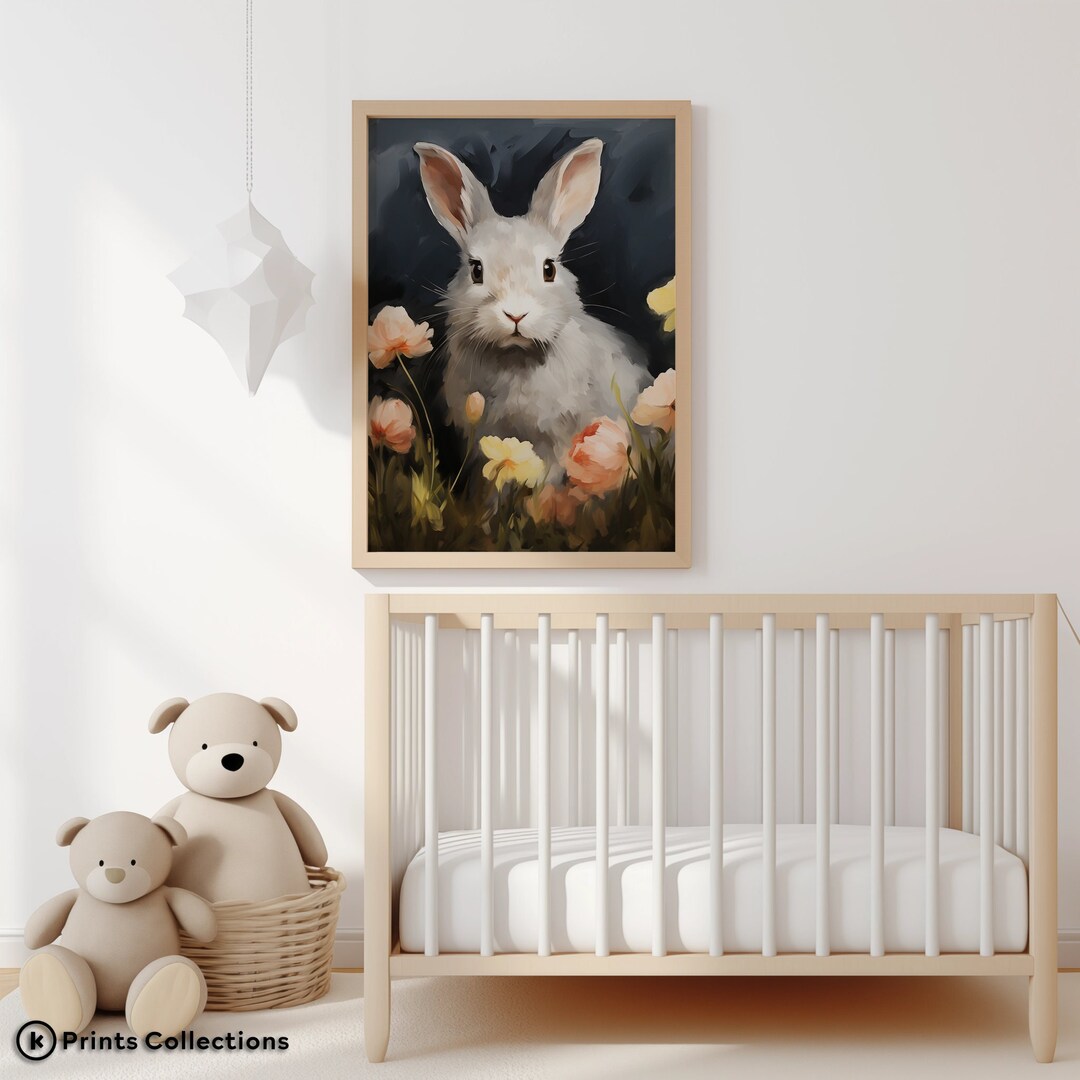 Bunny in Pasture of Flowers Easter Collection Pastel Flowers Painting ...