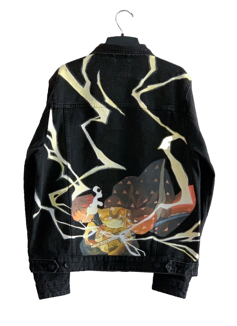 Demon Slayer Zenitsu Custom Hand Painted Denim Jacket - Etsy