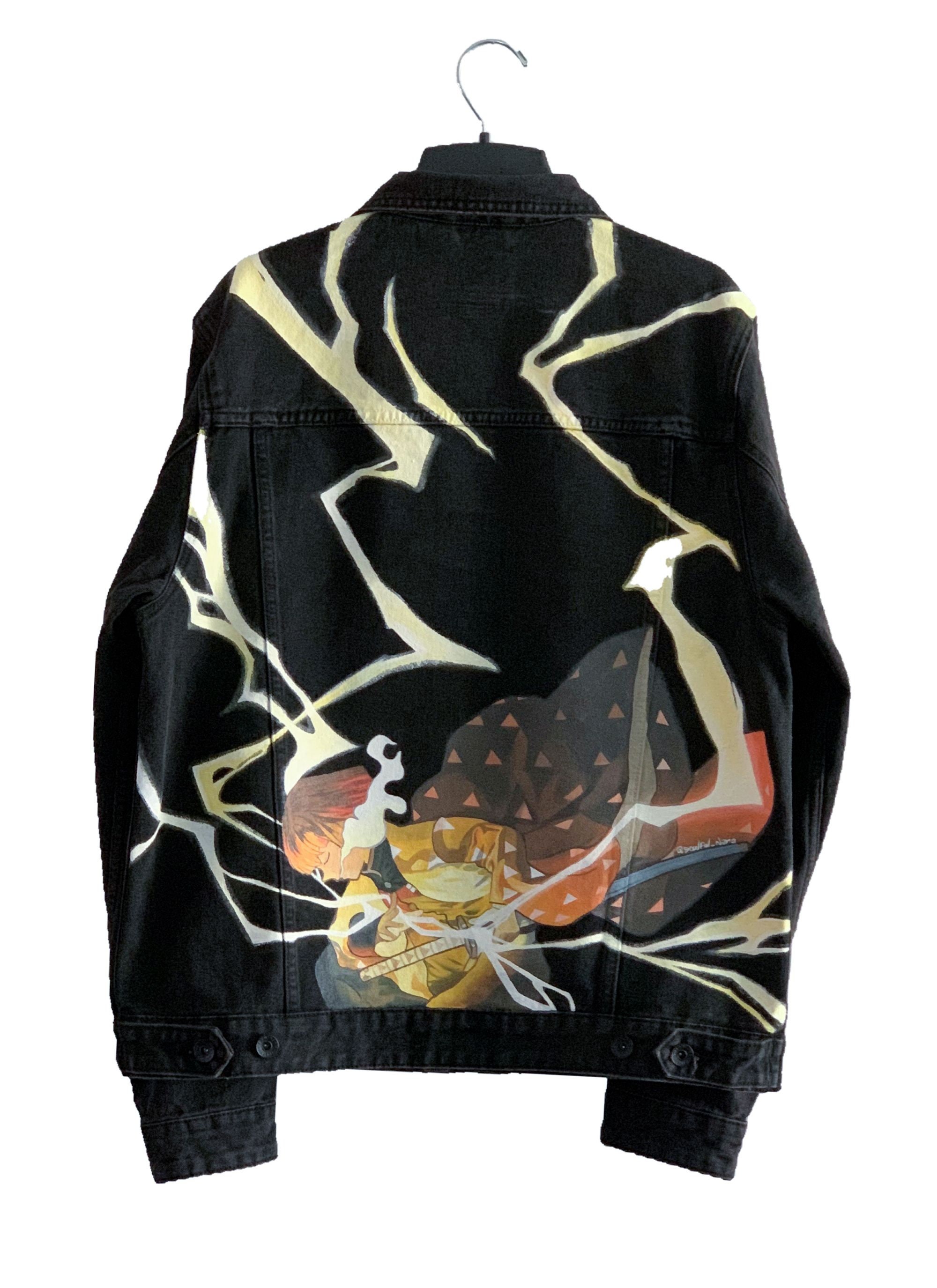 Demon Slayer Zenitsu Custom Hand Painted Denim Jacket - Etsy