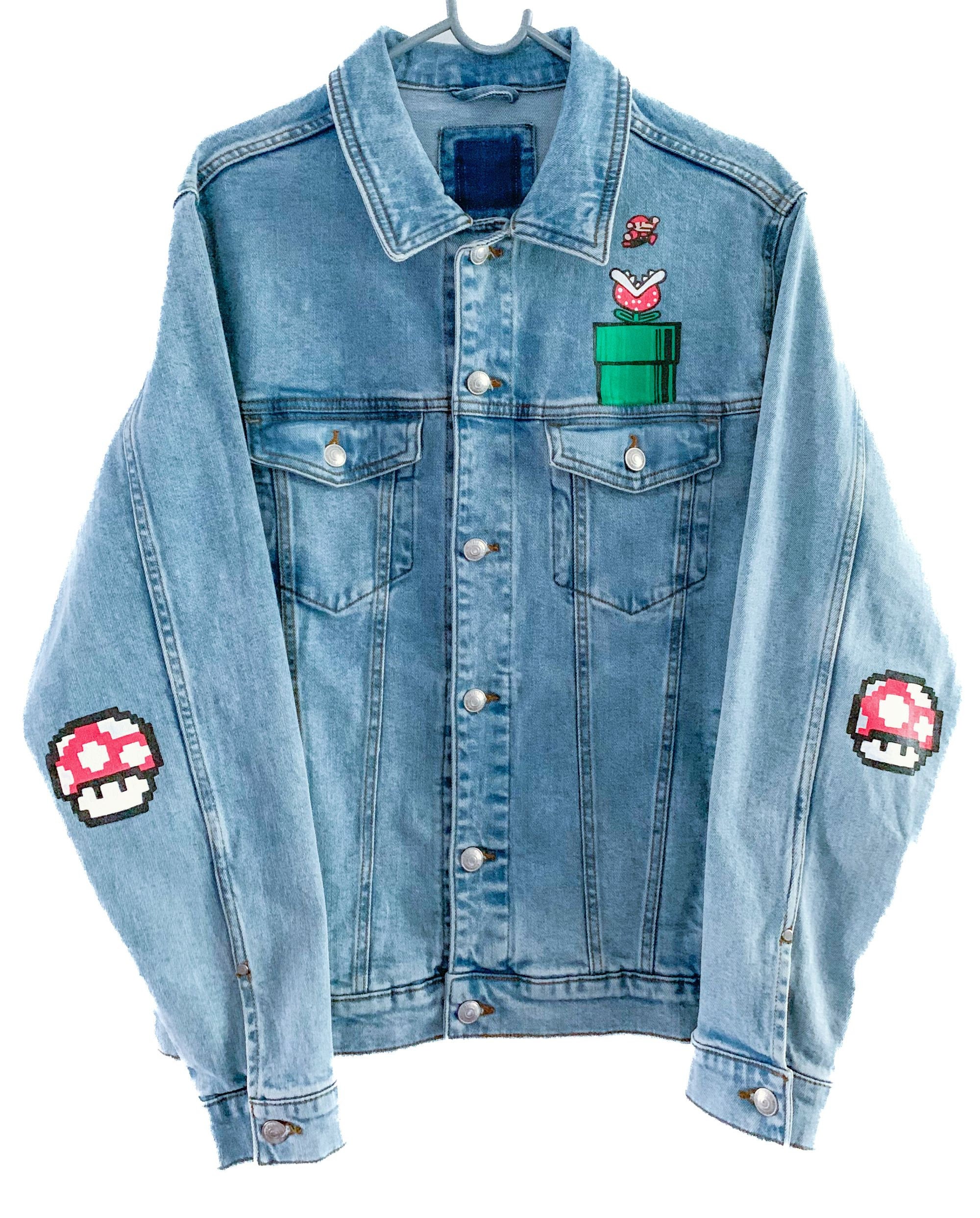 Super Mario Custom Hand Painted Denim Jacket - Etsy