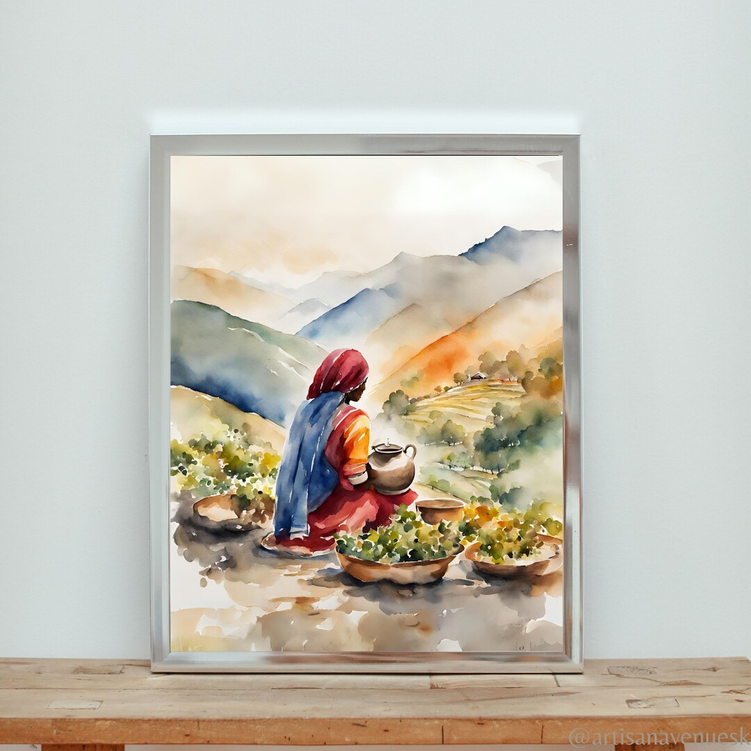 Women of Himalayas, Himalayan Woman Watercolor Assam Tea, Simple Art ...