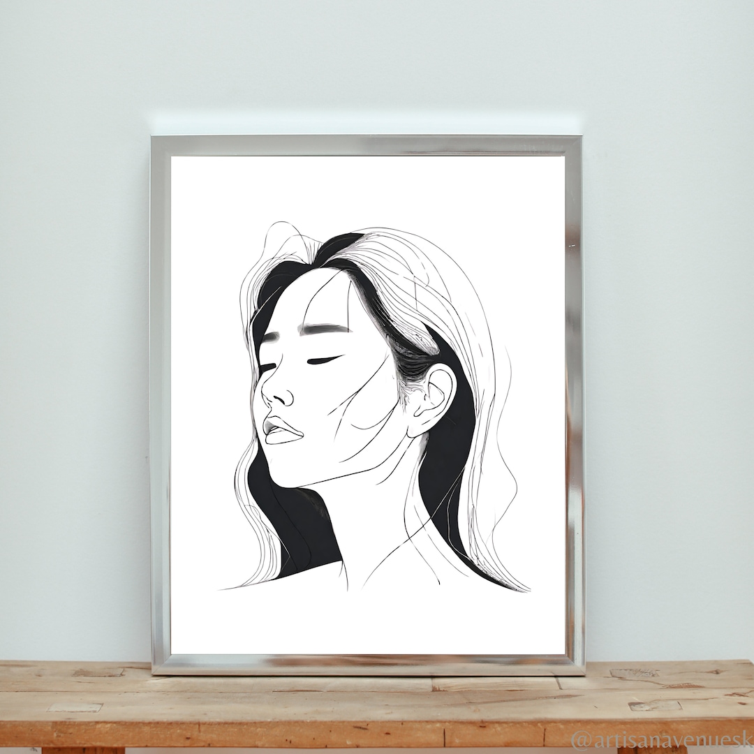Korean Woman Line Art, Minimalist Korean Art, Traditional Korean Woman ...