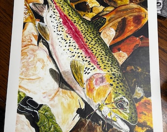 Rainbow Trout Fish Watercolor Painting Digital Print, Nature Art ...