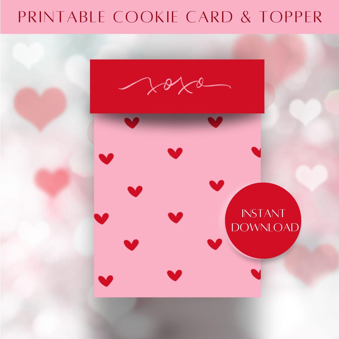 DIGITAL Valentines Cookie Card Bag Topper Digital Download | 127mm X ...