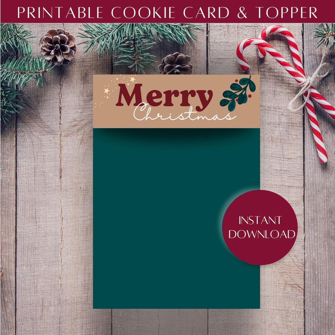 DIGITAL Merry Christmas Cookie Card Bag Topper Digital Download | 127mm ...
