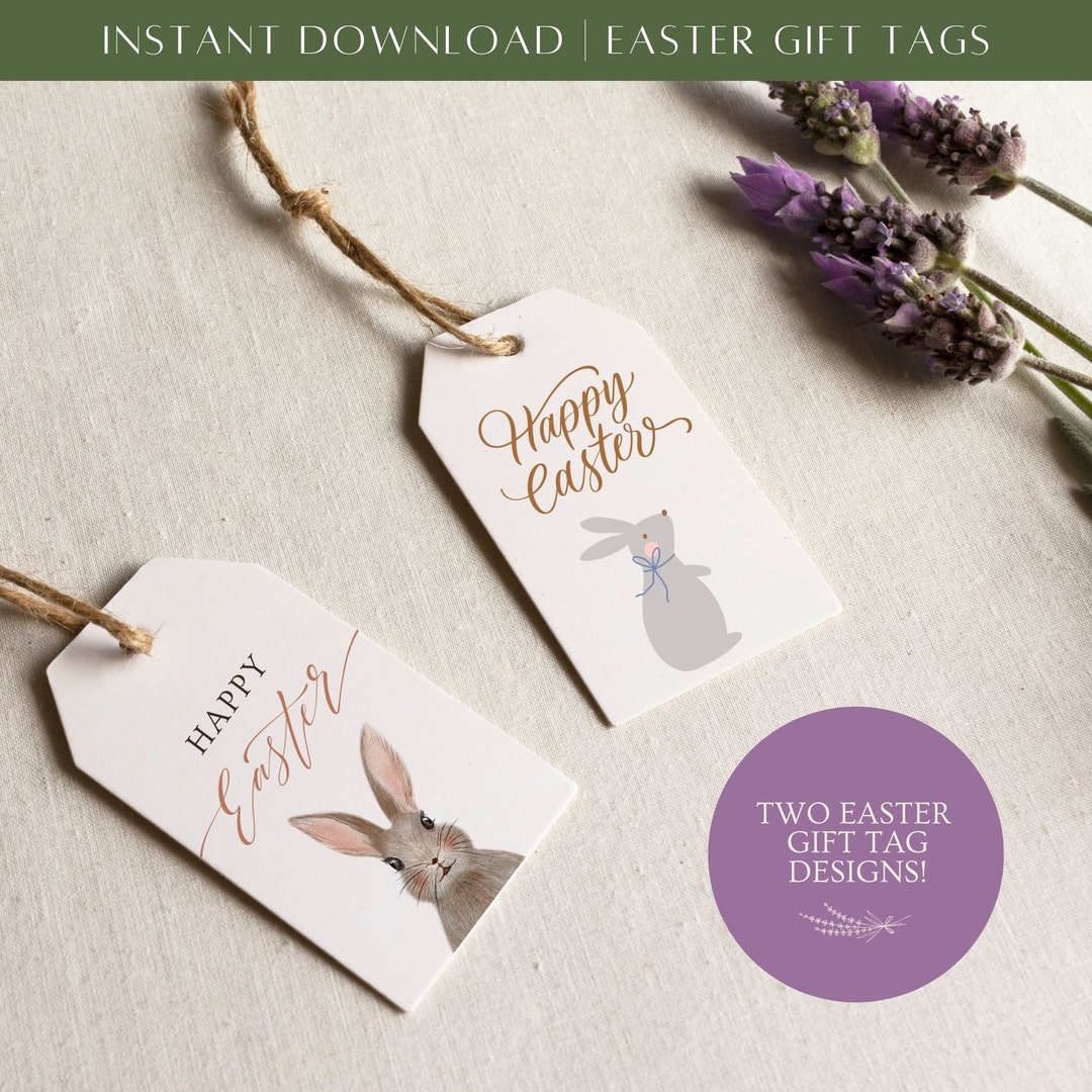 2 X Easter Gift Tag Designs Instant Download Printable Happy Easter ...