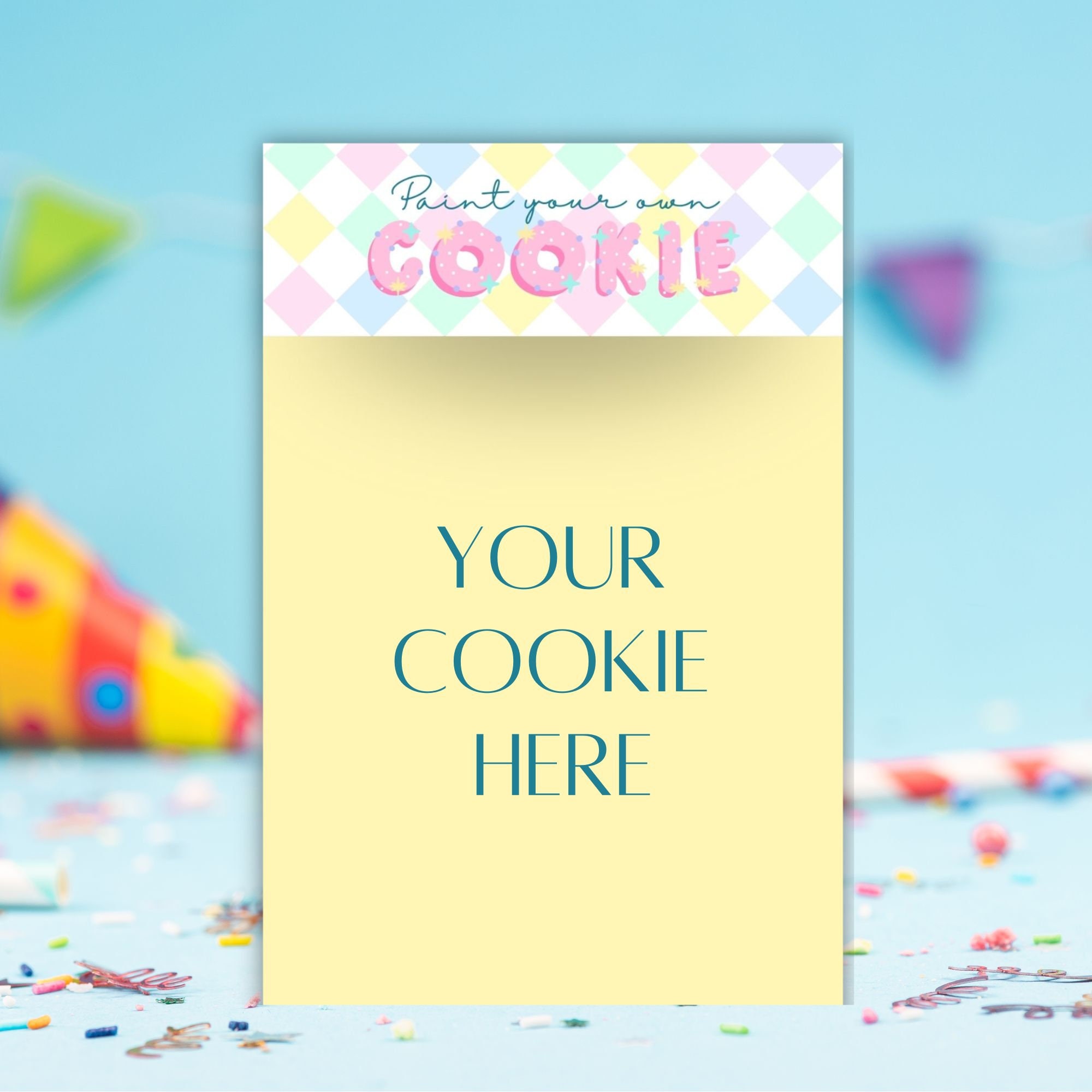Paint Your Own Cookie Printable Cookie Card Backer Cookie Bag Topper ...