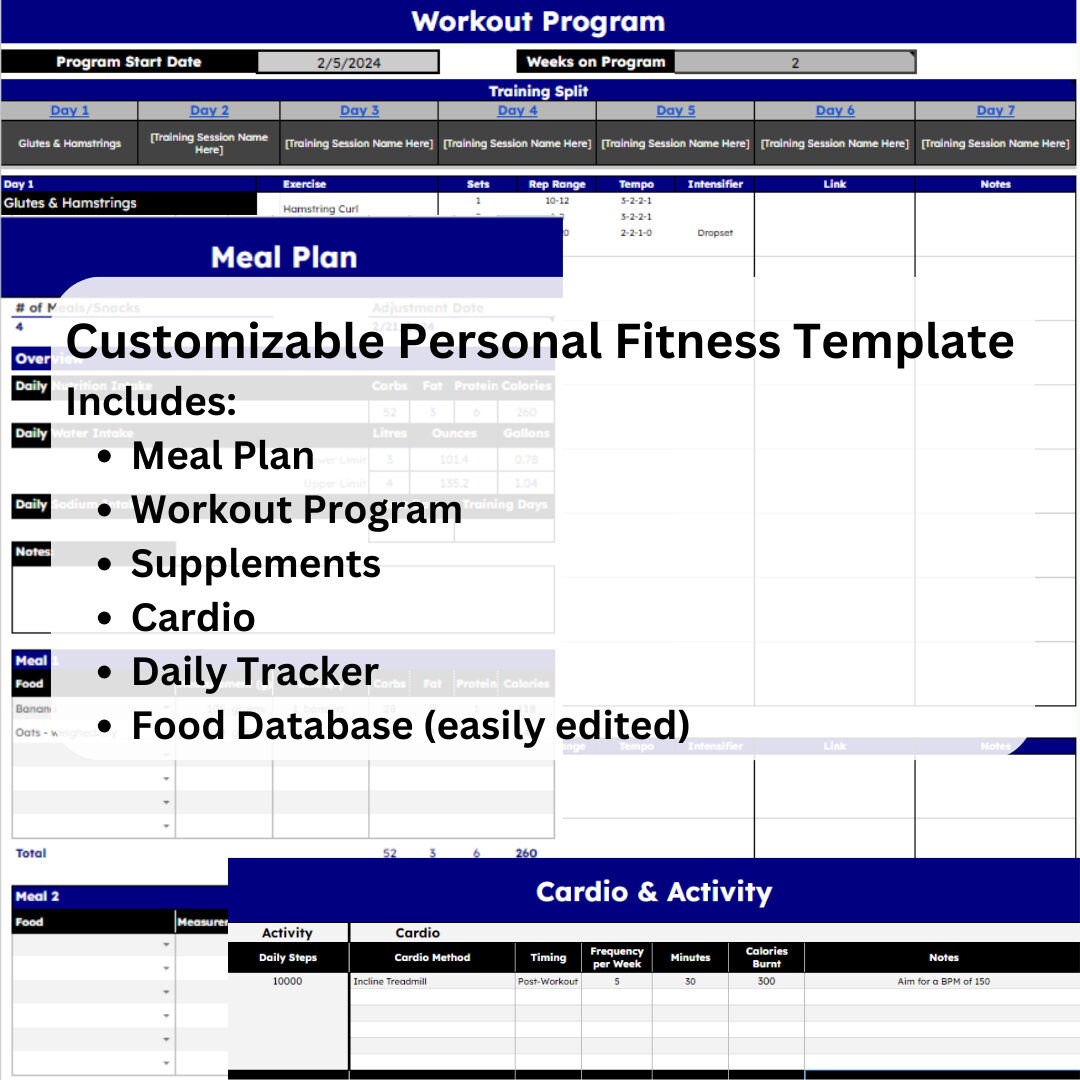 Meal Plan and Workout Plan Template Includes Diet Sheet, Supplement ...