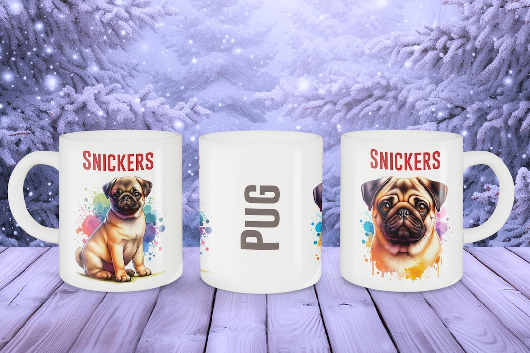 Personalized Pug Coffee Mug, Custom Dog Name Mug With Cute Pug Artwork ...